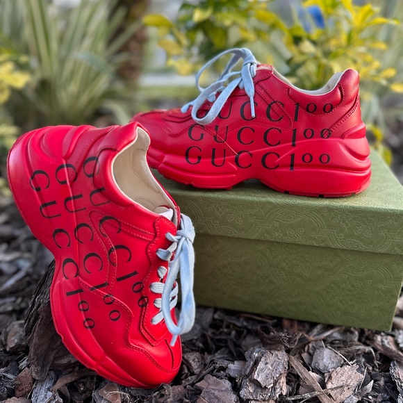 Gucci | Shoes | Gucci Rhyton 0 Anniversary Sneaker In Hibiscus Red ...